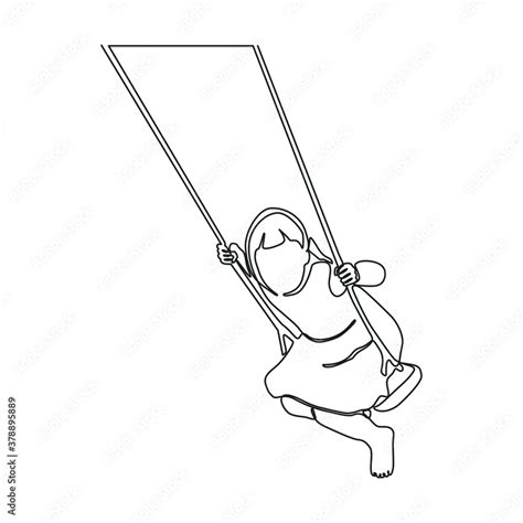 Continuous Line Drawing Girl Swinging On Swing Man Swinging On Swing