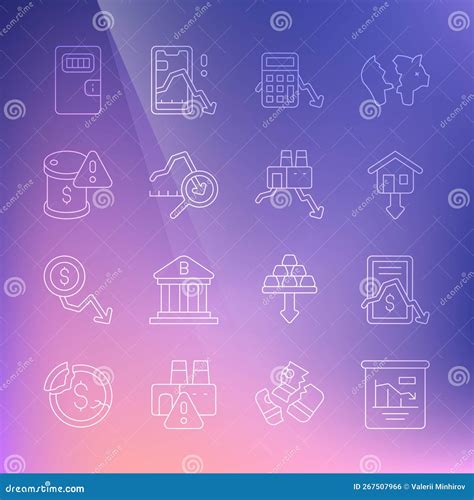 Set Line Pie Chart Infographic Mobile Stock Trading Falling Property