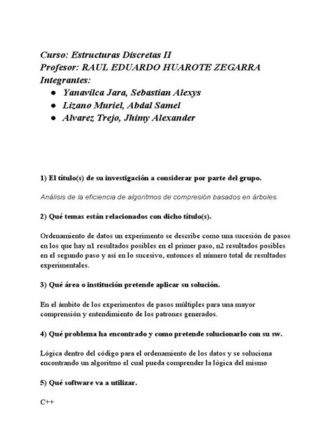Estructuras Discretas 2 Trabajo Final Pdf Algoritmos Software
