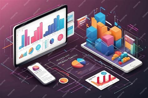 Premium Photo Online Statistics And Data Analytics Isometric Application Business Graph And