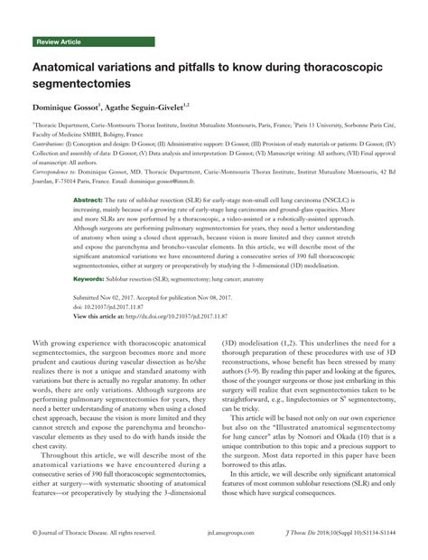 Pdf Anatomical Variations And Pitfalls To Know During Thoracoscopic Segmentectomies