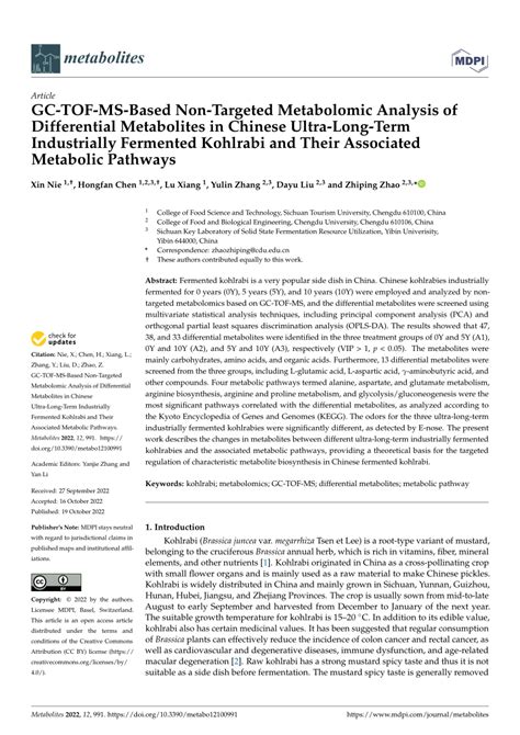 Pdf Gc Tof Ms Based Non Targeted Metabolomic Analysis Of Differential Metabolites In Chinese