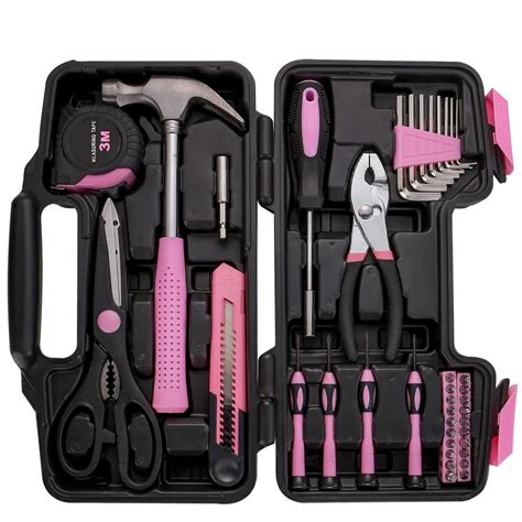 Rvogjp 39 Piece All Purpose Basic Household Pink Tool Kit For Women