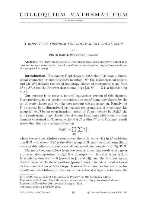 Pdf A Hopf Type Theorem For Equivariant Local Maps