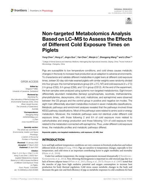 Pdf Non Targeted Metabolomics Analysis Based On Lc Ms To Assess The Effects Of Different Cold