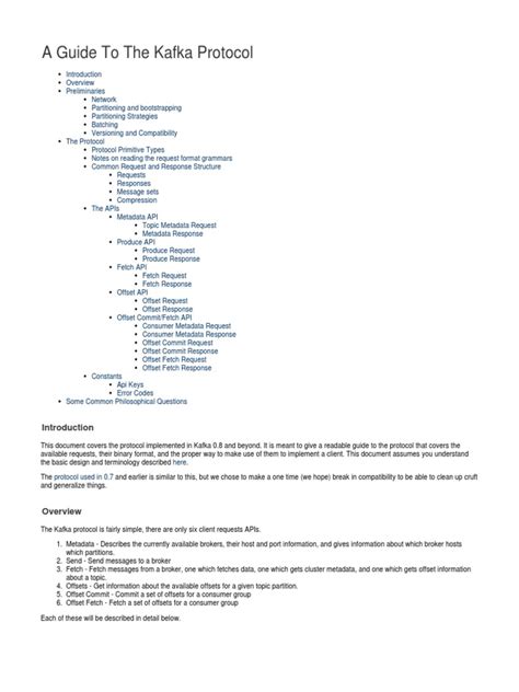 A Guide To The Kafka Protocol Pdf Integer Computer Science Transmission Control Protocol