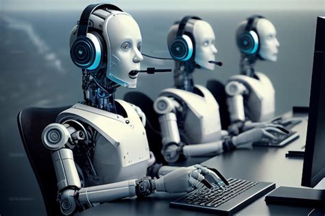 Premium Ai Image Humanoid Robot Ai Assistant Chat Bot Working In Call