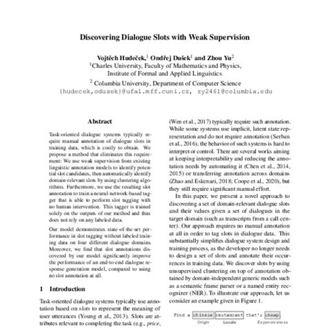 Discovering Dialogue Slots With Weak Supervision Acl Anthology