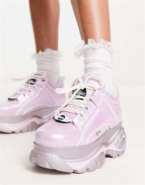 Buffalo London Vegan Classic Platform Trainers In Pink Metallic Asos