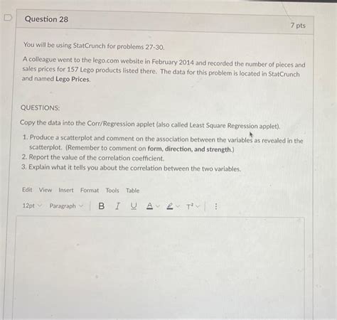 Question 28 7 Pts You Will Be Using Statcrunch For