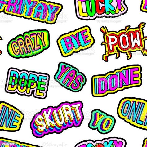 단어와 함께 패치 완벽 한 패턴 Friyay 행운 마약 요 미친 Skurt 온라인 안녕 등등 Brand Name Online Messaging Platform에 대한 스톡