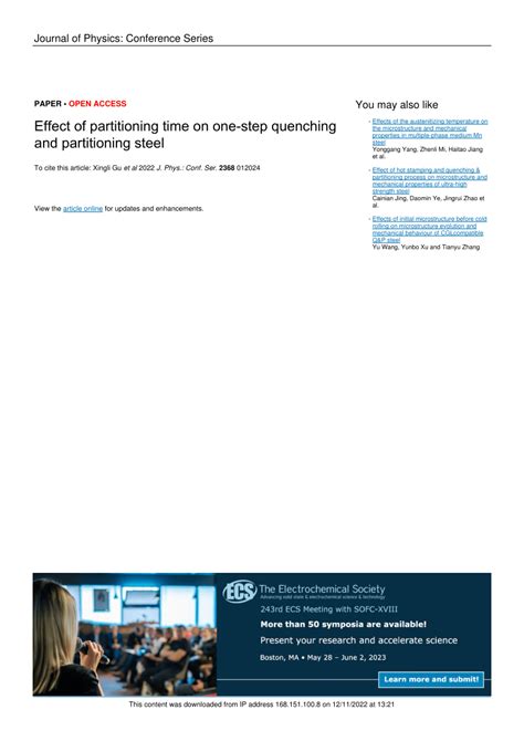 pdf effect of partitioning time on one step quenching and