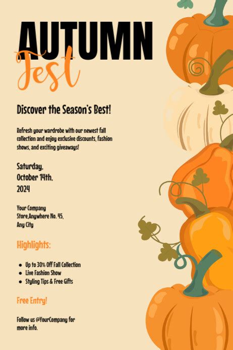 Cream Illustrative Pumpkin Patch Poster Template Postermywall