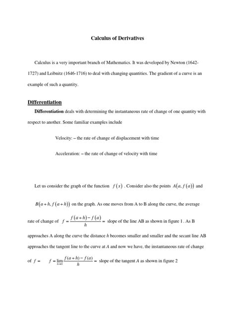 Calculus Of Derivatives Pdf Derivative Slope
