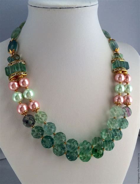 Купить Колье из натуральных флюоритов АПРЕЛЬ колье натуральные камни флюорит резной