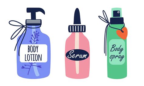 Body Lotion Spray Serum Vector Icons Set Glass Bottles With Cosmetic