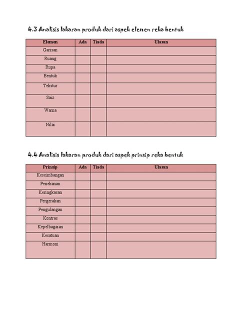 4 3 Analisis Lakaran Produk Dari Aspek Elemen Reka Bentuk Garisan Ruang Rupa Bentuk Tekstur