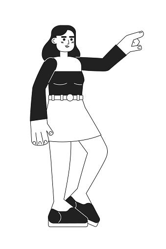 트렌디한 여름 옷을 입은 여학생 포인팅 단색 플랫 벡터 캐릭터 2차 도형에 대한 스톡 벡터 아트 및 기타 이미지 2차 도형 가공의 인물 가리키기 Istock