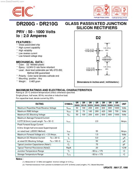 Dr206g Datasheet Rectifiers Equivalent Eic Discrete Semiconductors