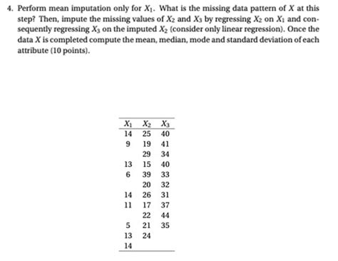 Solved Perform Mean Imputation Only For X1 What Is The Missing Data 1 Answer Transtutors