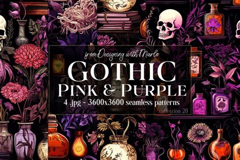 Gothic Patterns Pink Purple Seamless Patterns Wiccan C20