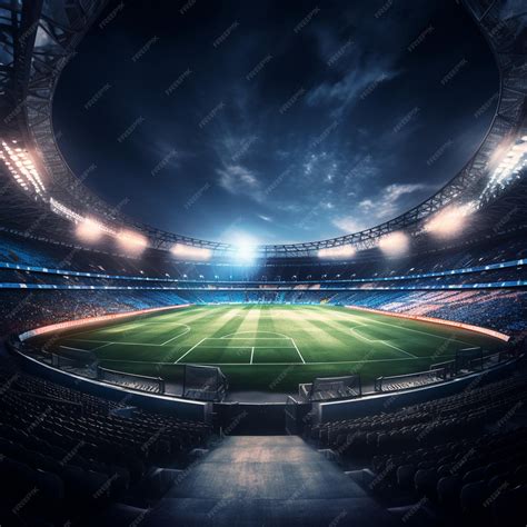 Photo Stadium In Lights And Flashes Football Field Premium Ai