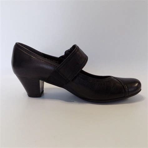 Mary Jane Black Leather Shoes Size 5 Womens Mid Heel Depop