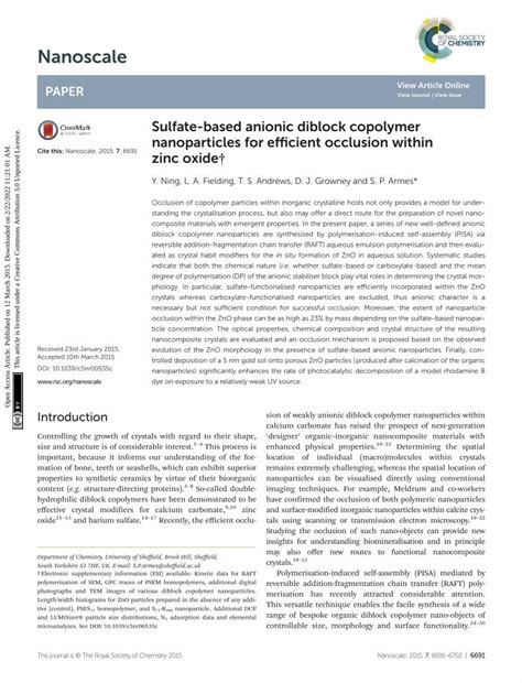 Pdf Sulfate Based Anionic Diblock Copolymer Nanoparticles For Dokumen Tips