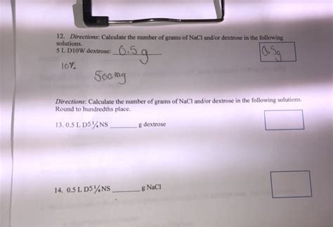 Solved 12 Directions Calculate The Number Of Grams Of NaCl Chegg Com