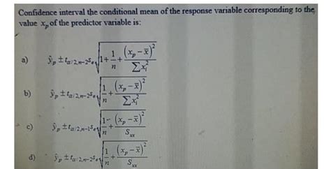 Solved Confidence Interval The Conditional Mean Of The