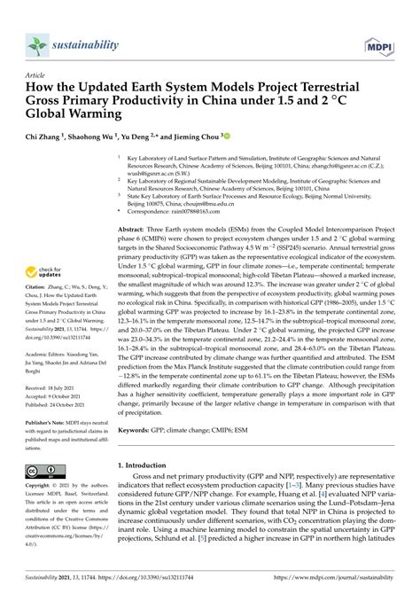 Pdf How The Updated Earth System Models Project Terrestrial Gross Primary Productivity In