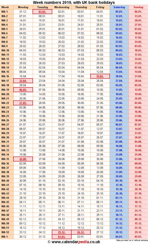 Week Numbers 2019 With Pdf Excel And Word Templates