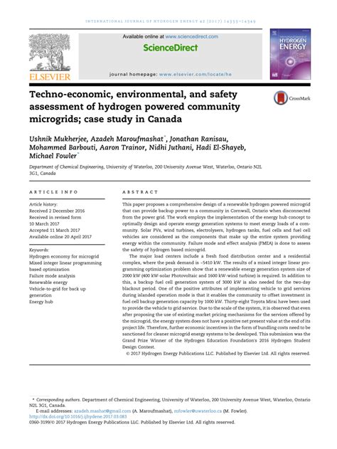 PDF Techno Economic Environmental And Safety Assessment Of Hydrogen Powered Community