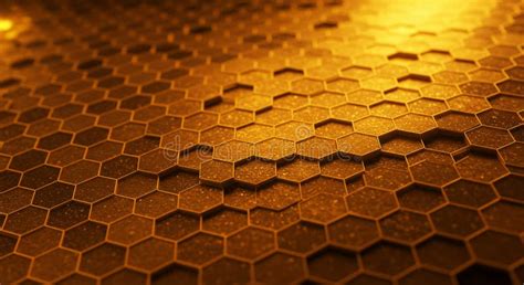golden hexagonal pattern creating a futuristic honeycomb like surface