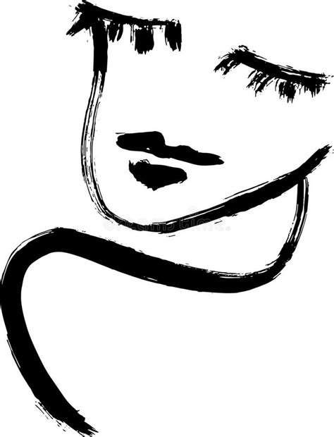 Abstract Girl Line Art Rough Dry Brush Portrait Stock Vector
