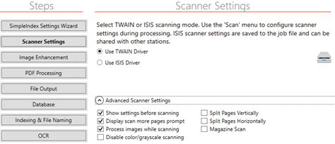 advanced scanner settings simpleindex
