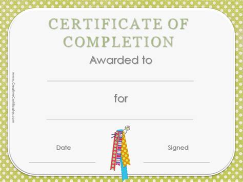 Certificate Of Completion Template