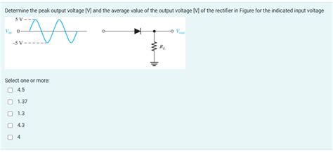 solved determine the peak output voltage [v] and the average