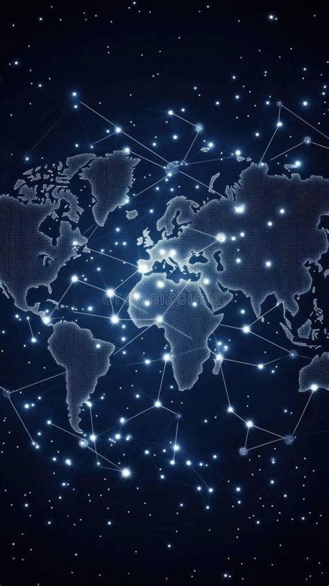 The Design Showcases An Abstract Representation Of A World Map On A Blue Backdrop Emphasizing