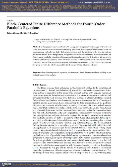 Pdf Block Centered Finite Difference Methods For Fourth Order