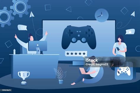 비디오 게임을 하는 다른 스마트 가젯을 가진 사람들 크로스 플랫폼 멀티 플레이어 개념 Brand Name Video Game에