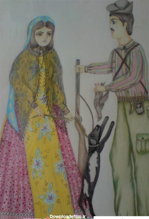 عکس نقاشی دختر با لباس محلی