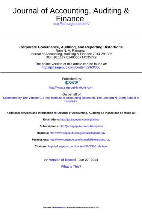 pdf corporate governance auditing and reporting distortions