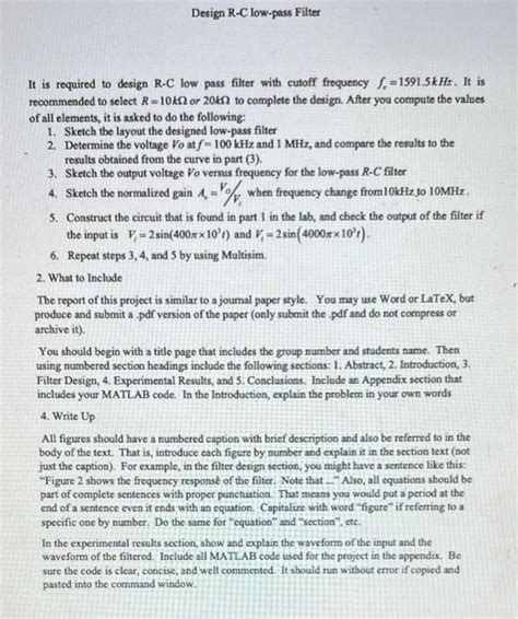 solved design r c low pass filter it is required to design