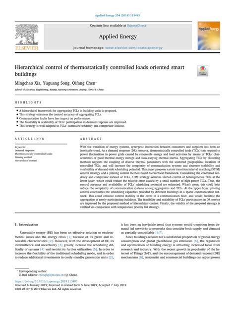 Hierarchical Control Of Thermostatically Controlled Loads Oriented
