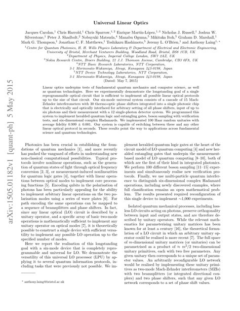 Pdf Universal Linear Optics