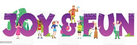 다양한 사람들의 벡터 일러스트레이션이 고립 된 기쁨과 재미있는 동기 부여 포스터 십대에 대한 스톡 벡터 아트 및 기타 이미지