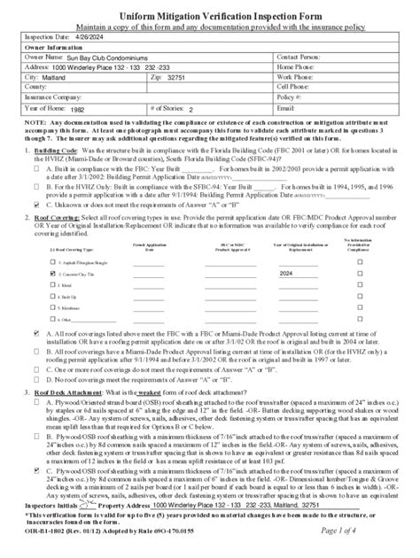 Fillable Online 2024 Uniform Mitigation Verification Inspection Form