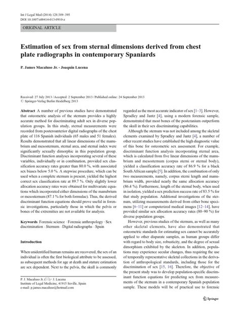 estimation of sex from sternal dimensions derived from chest plate