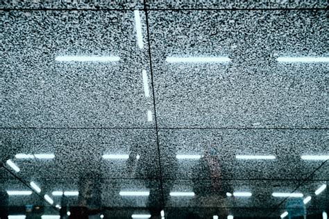 Reflection Of Strip Ceiling Lights And Outline Of Pedestrians On A
